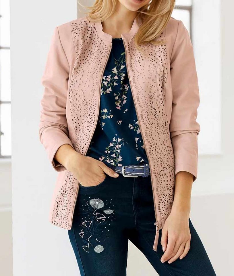 Heine Lederjacke Linea Tesini Damen Lammnappalederjacke M Cut Outs Puder