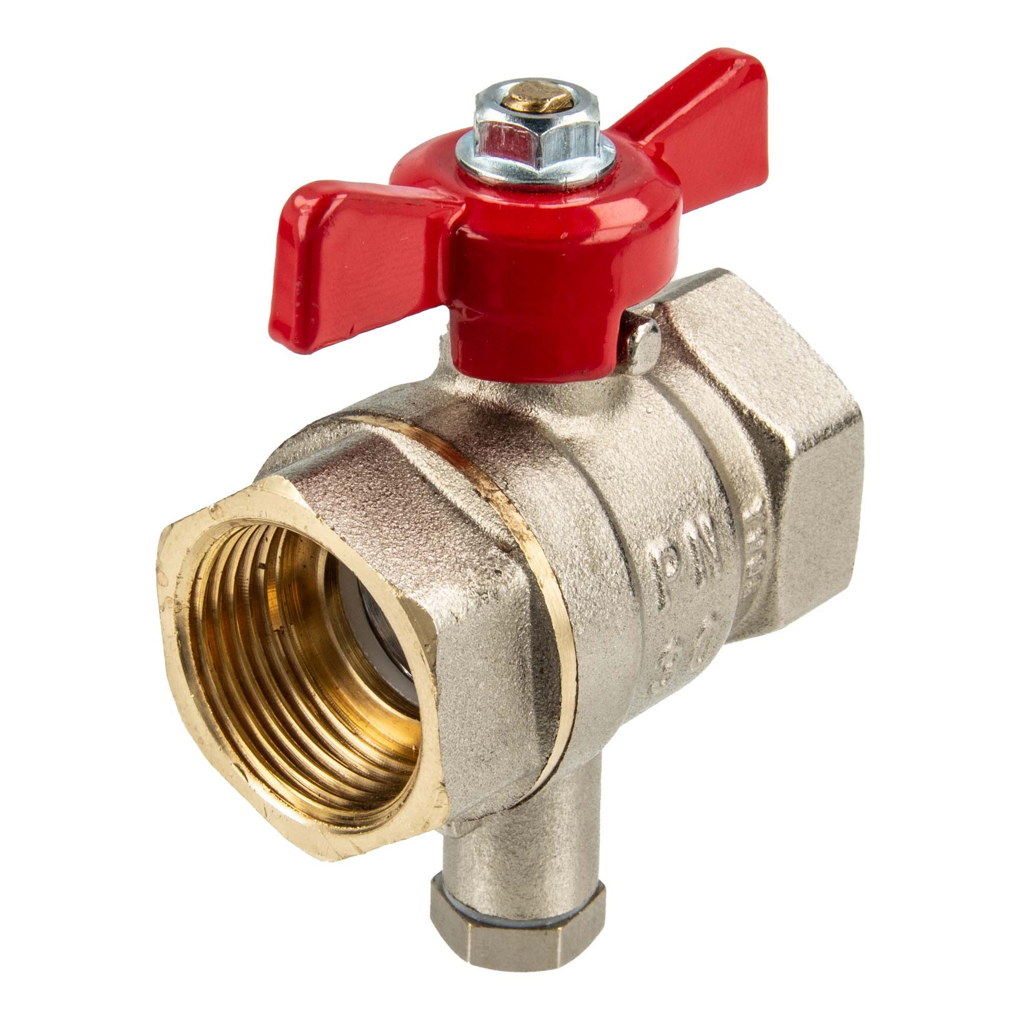 tecuro Kugelhahn mit Messfühleranschluss M10 x 1 mm, IG x IG, Flügelgriff