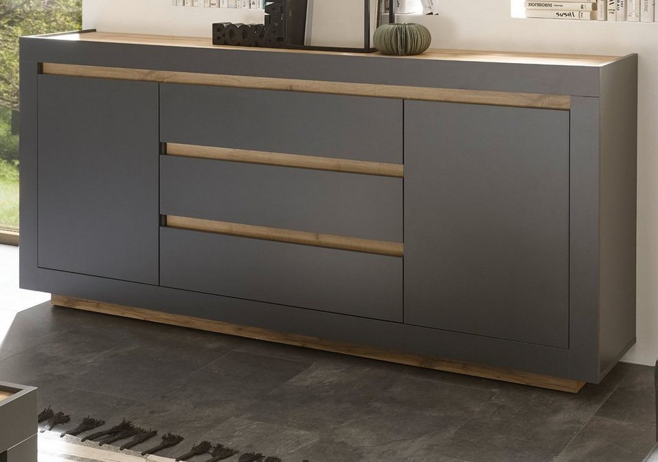 Furndesign Sideboard Rooky Kommode Dunkelgrau Anthrazit Mit Eiche