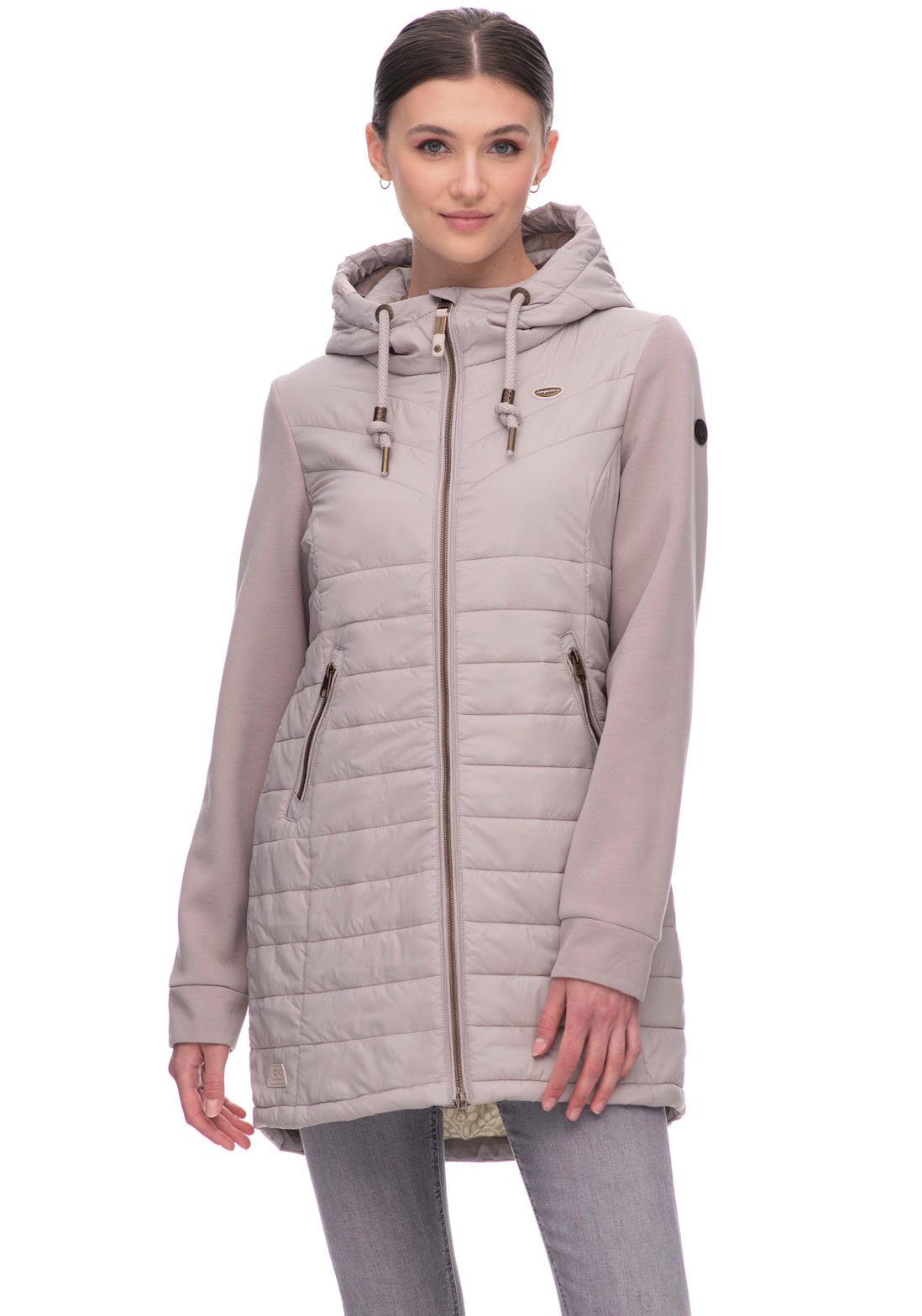 Ragwear Steppjacke Lucinda Long Modischer Materialmix Aus Sweatware Und