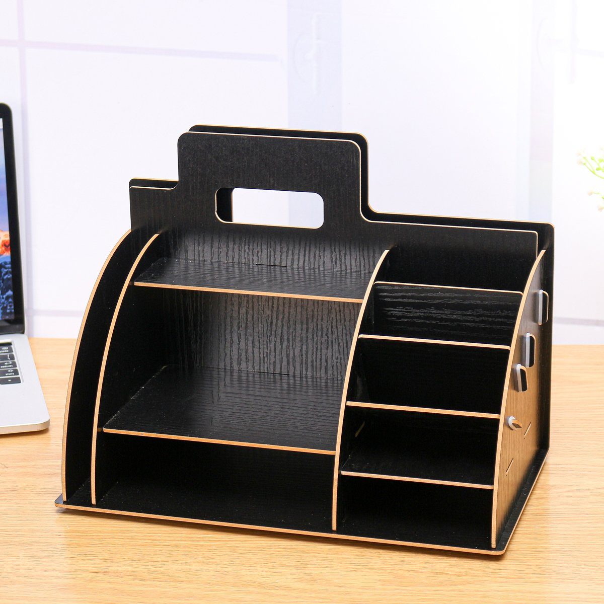 Insma Organizer, Schreibtisch-Organizer aus Holz 10 Ablagen Aufbewahrung Regal Stiftehalter ...