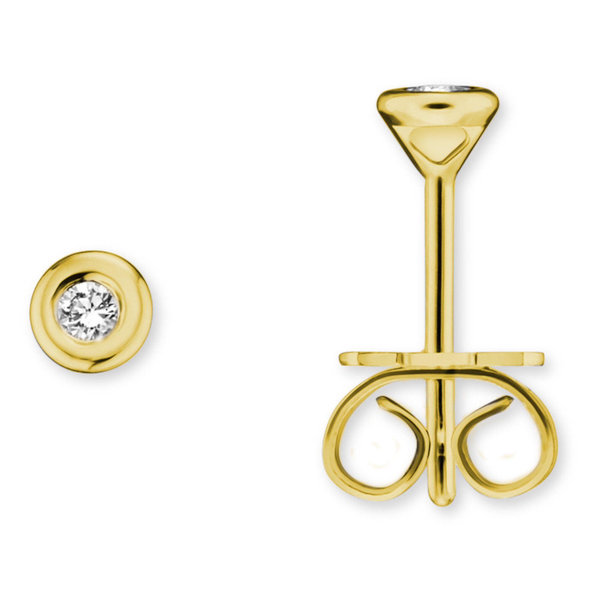 ONE ELEMENT Paar Ohrstecker, Damen Gold Schmuck Zarge, Besetzt mit 0.15 ct Diamant-Brillant