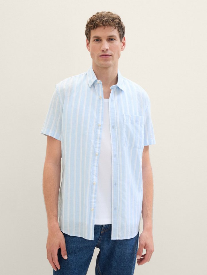 Tom Tailor Denim Kurzarmhemd Gestreiftes Kurzarmhemd Mit Leinen