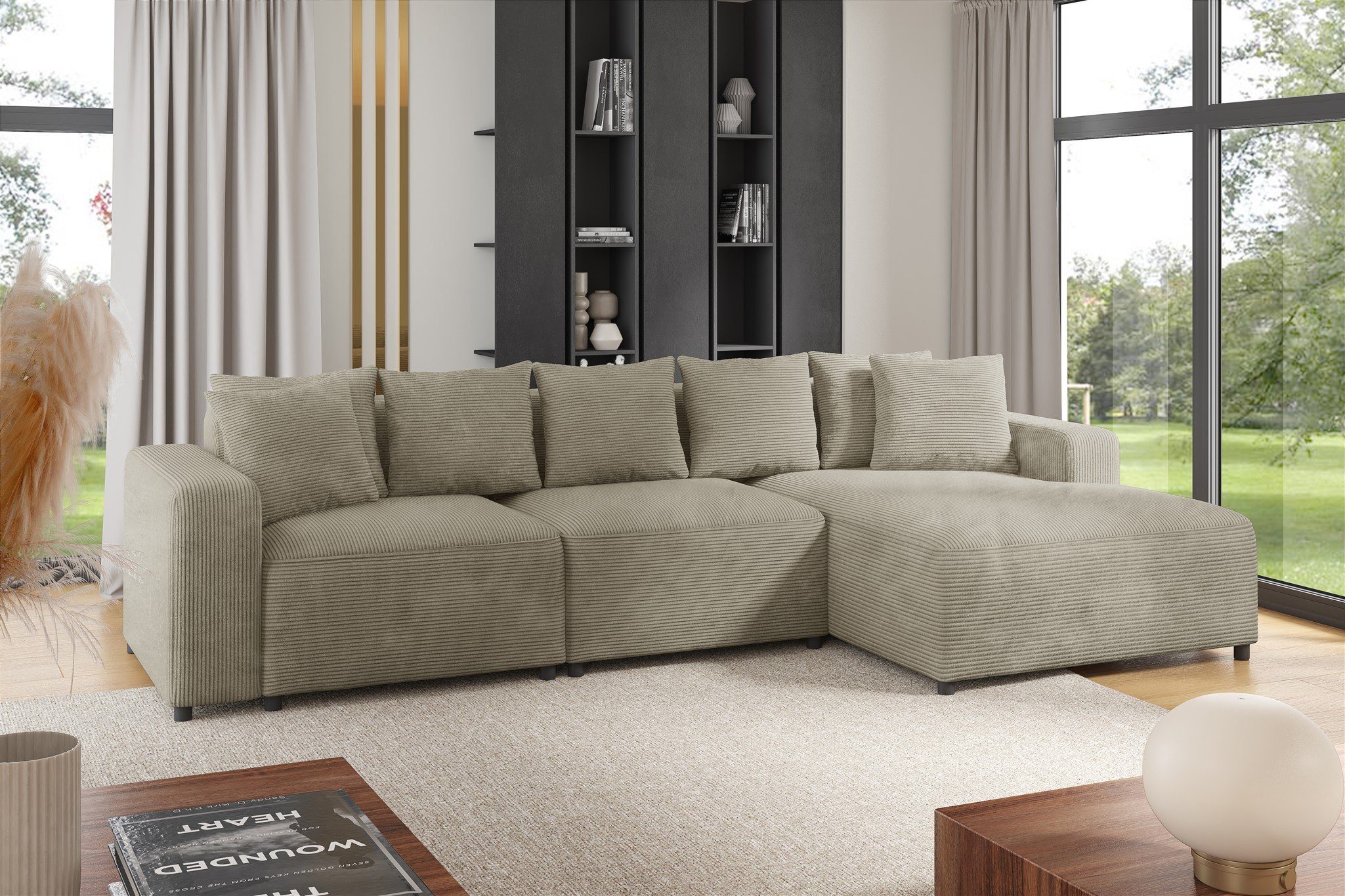 Fun Mobel Ecksofa Designersofa MEGAN in Stoff Poso inkl. 7 Zierkissen Rundumbezug Eckcouch