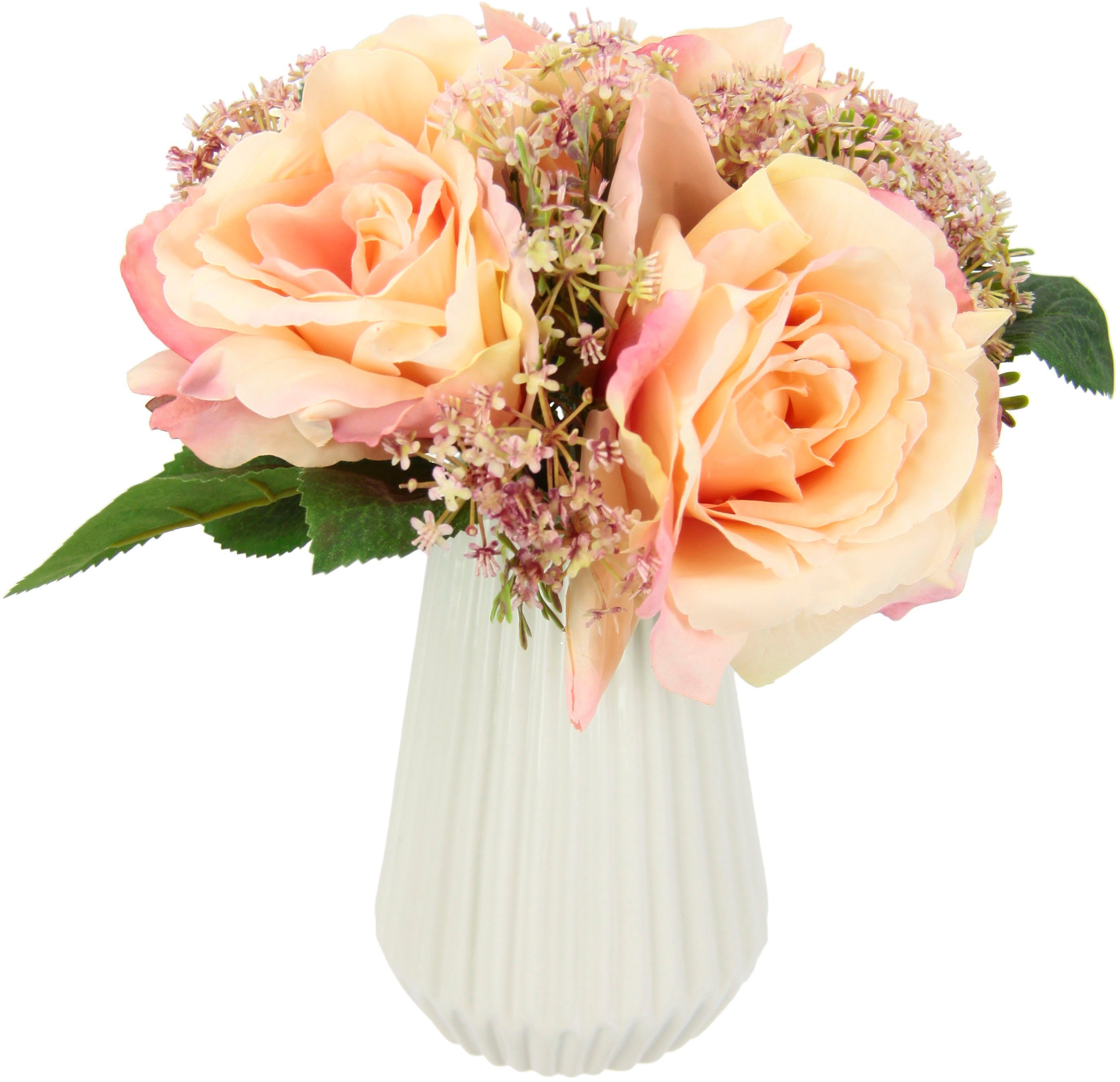 Kunstblume Rosen Arrangement In Vase Aus Keramik Blumengesteck