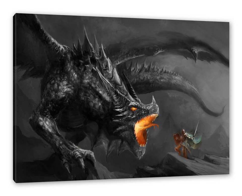 Pixxprint Leinwandbild Kampf Zwischen Mensch Und Drache