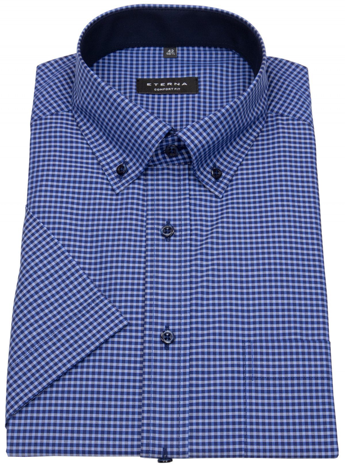 Eterna Kurzarmhemd Comfort Fit bügelfrei Button-Down-Kragen, Button ...