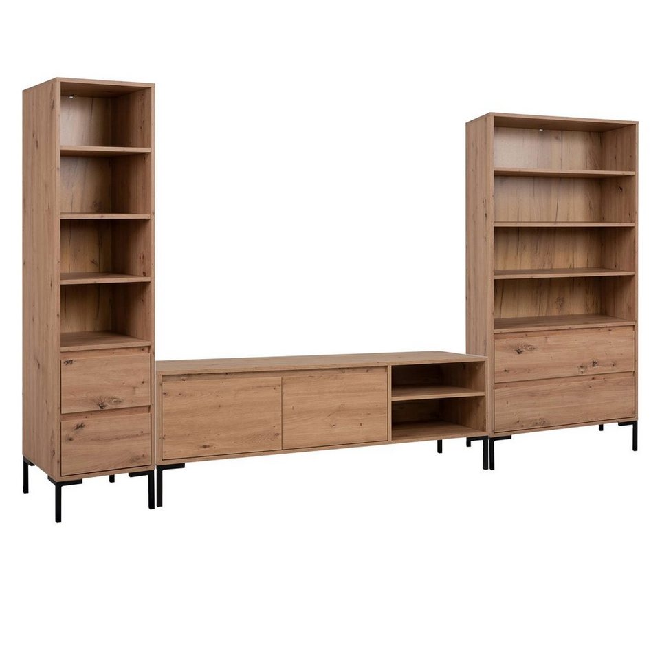 Homestyle4u Wohnwand Schrankwand Anbauwand 3er Set Industrial 3 St