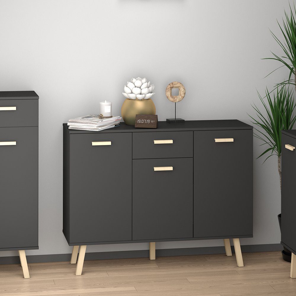 Vicco Kommode Highboard Anrichte Hans Anthrazit Holzfüße Schublade