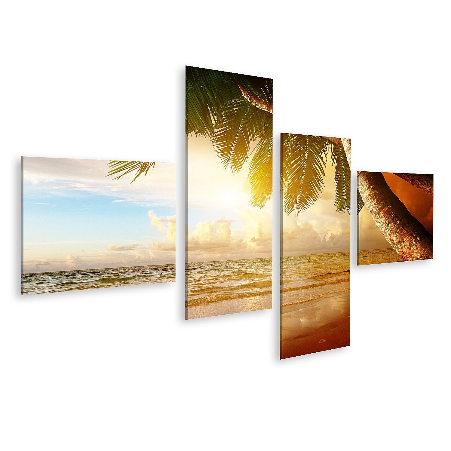 islandburner Leinwandbild Bild auf Leinwand Sonnenaufgang Am Strand Der Karibik 150x80cm 4-teil