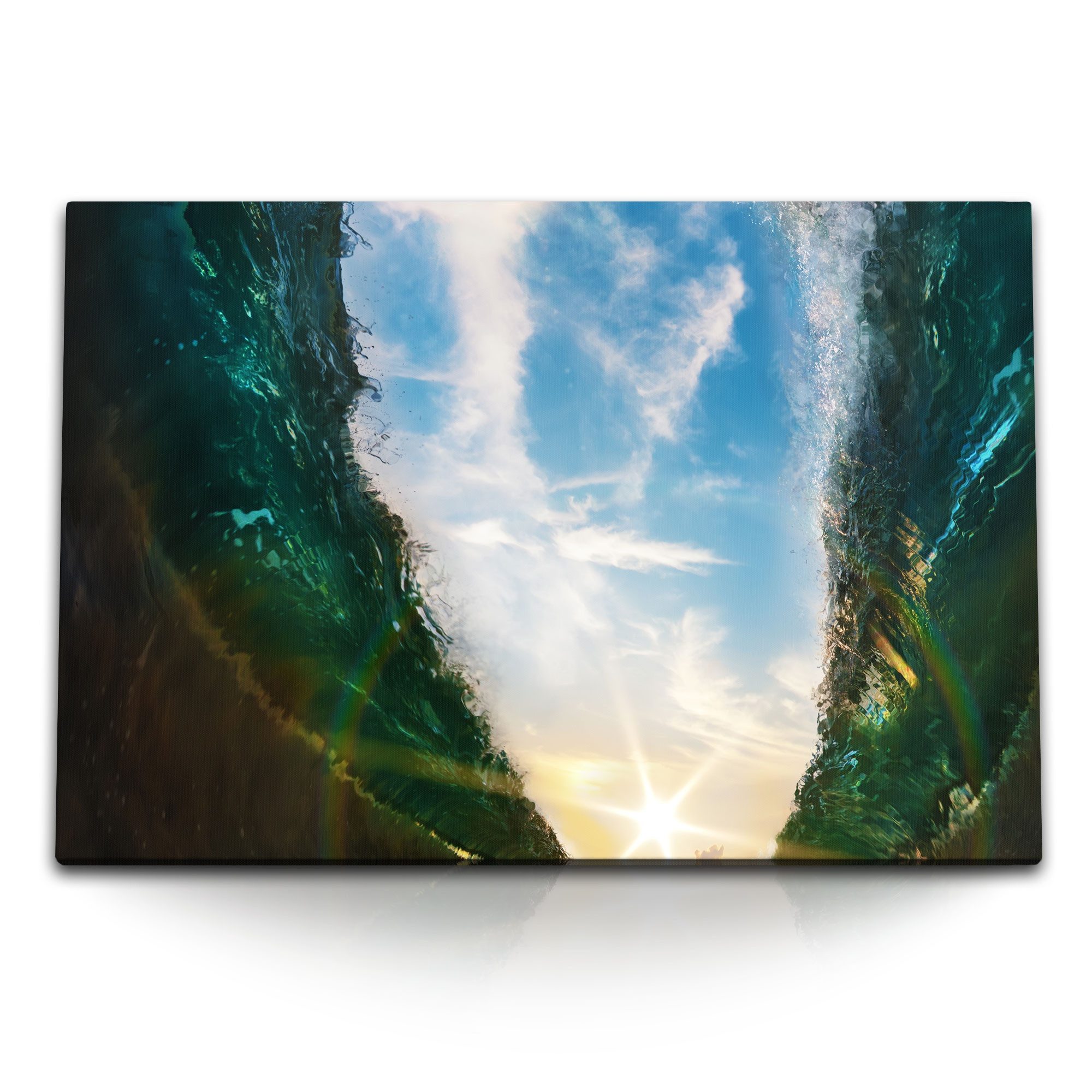 Sinus Art Leinwandbild 120x80cm Wandbild auf Leinwand Meer Wellen Sonne Sonnenstrahl blauer H ...