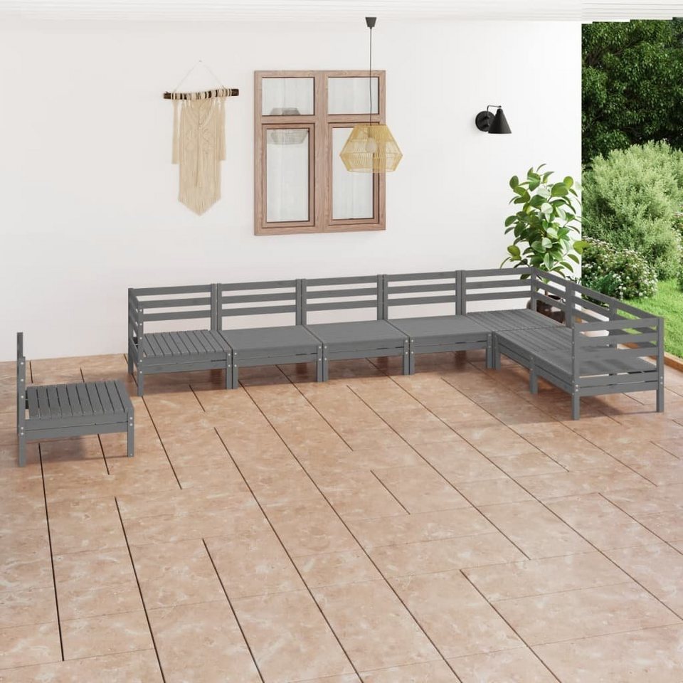 Vidaxl Gartenlounge Set 8 Tlg Garten Lounge Set Massivholz Kiefer Grau