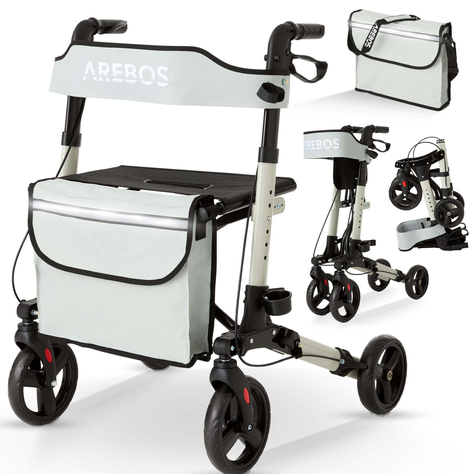 Arebos Rollator Aluminium faltbar 6-fach höhenverstellbar mit Tasche ...