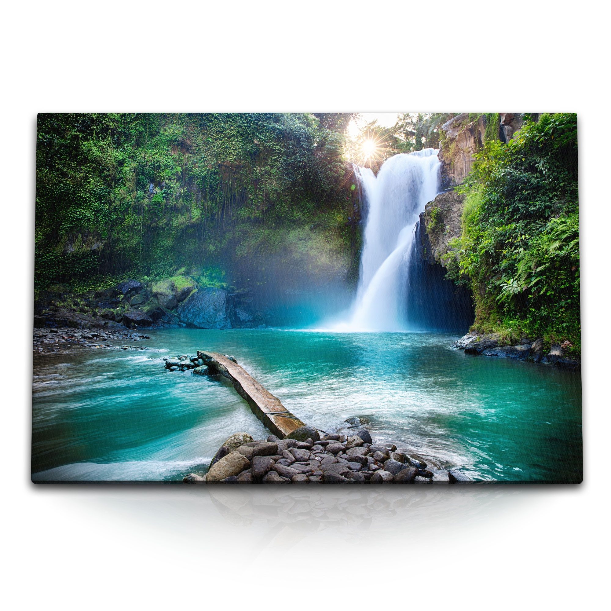 Sinus Art Leinwandbild 120x80cm Wandbild auf Leinwand Wasserfall Dschungel Tropisch Indonesie ...
