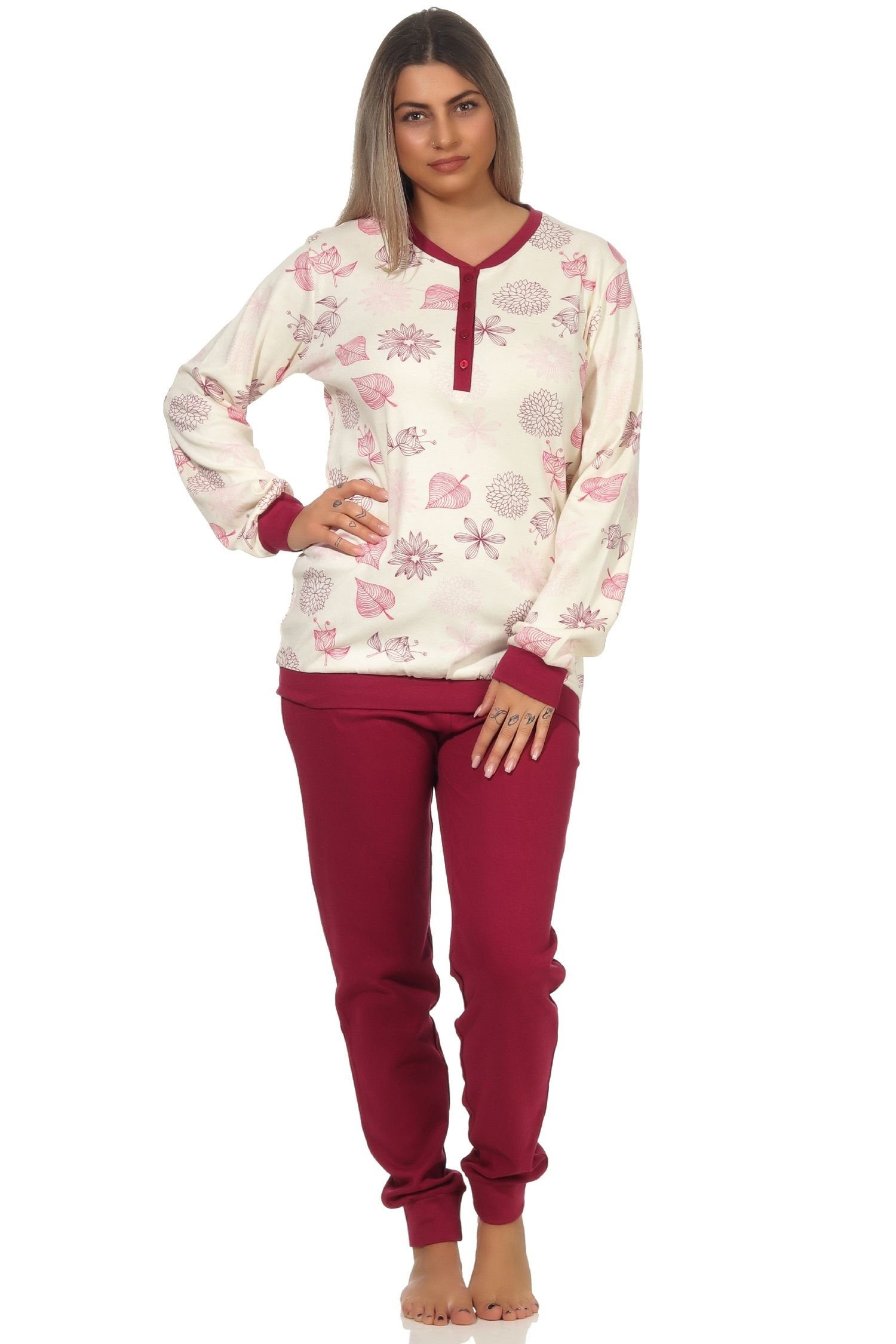 Normann Pyjama Damen Interlock Pyjama Lang Mit Bündchen Auch In