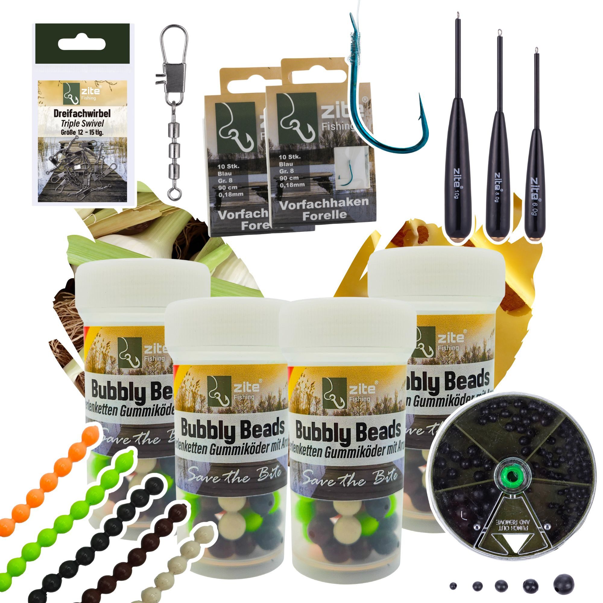Zite Kunstköder Bubbly Beads Starter Set - 60 Lachsei-Imitate + Zubehör Passiv-Angeln