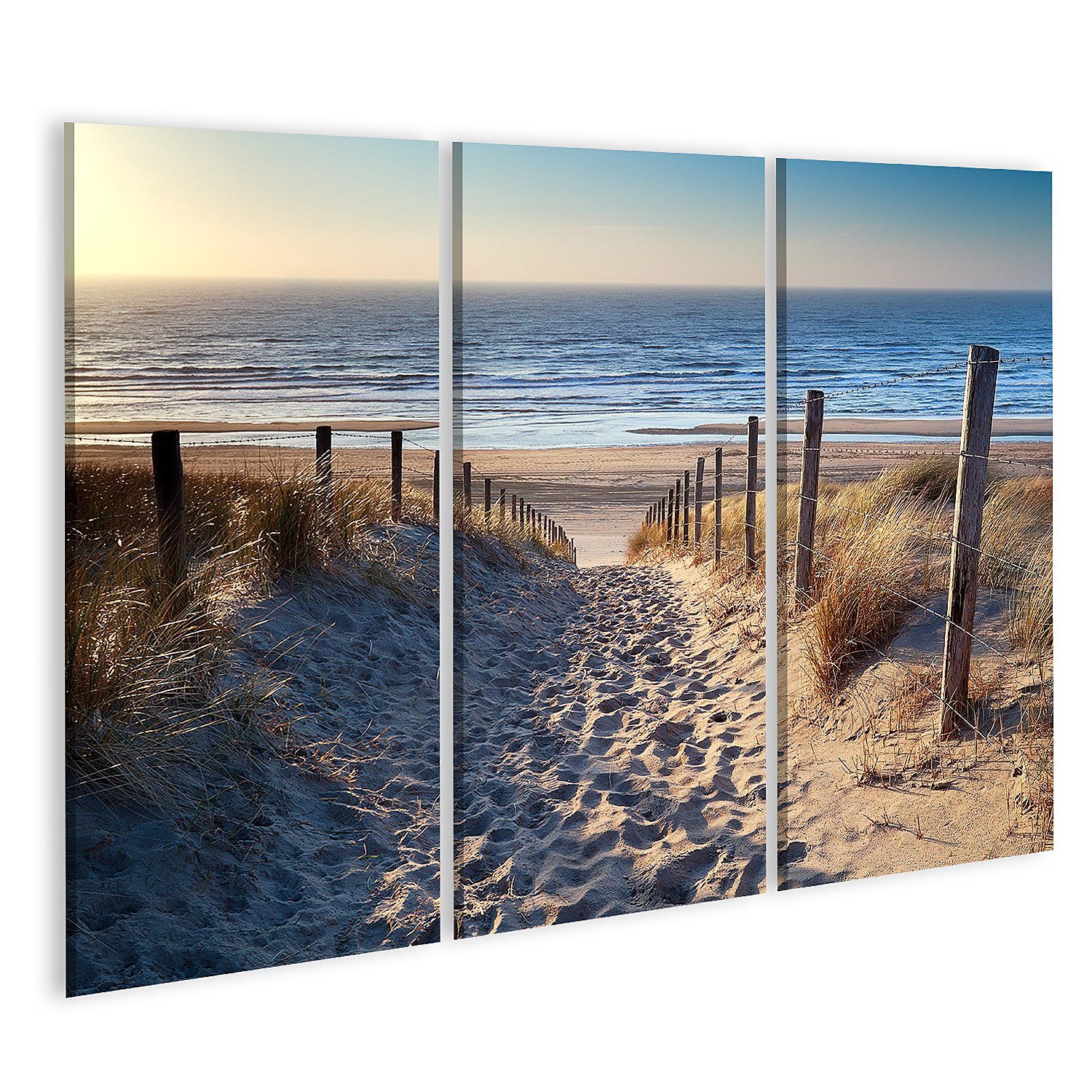 islandburner Leinwandbild »Bild auf Leinwand Weg Zum Nordseestrand Bei Goldenem Sonnenuntergang ...