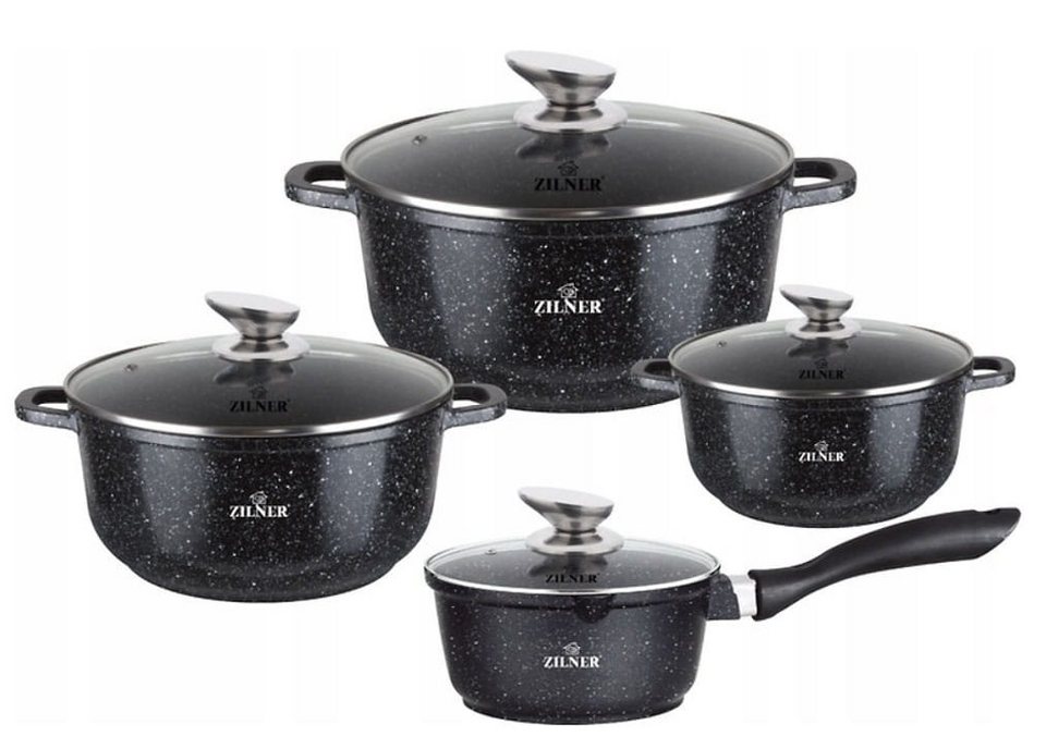 Zilner Topf Set 8 Tlg Schwarze Töpfe Und Kasserolle Mit Glasdeckel