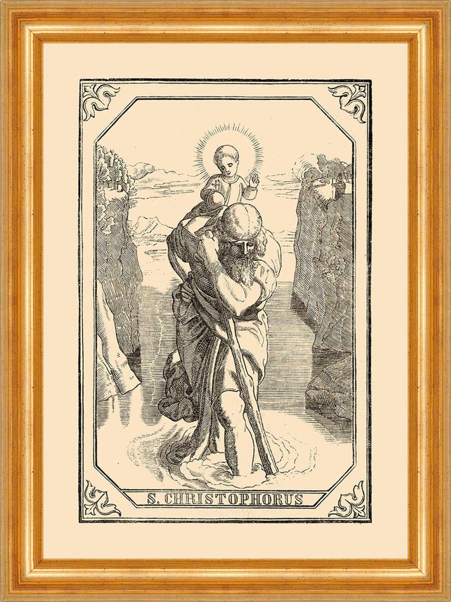 Kunstdruck Der heilige Christophorus Nothelfer Holzstich Sankt A4 1055 Gerahmt, (1 St)