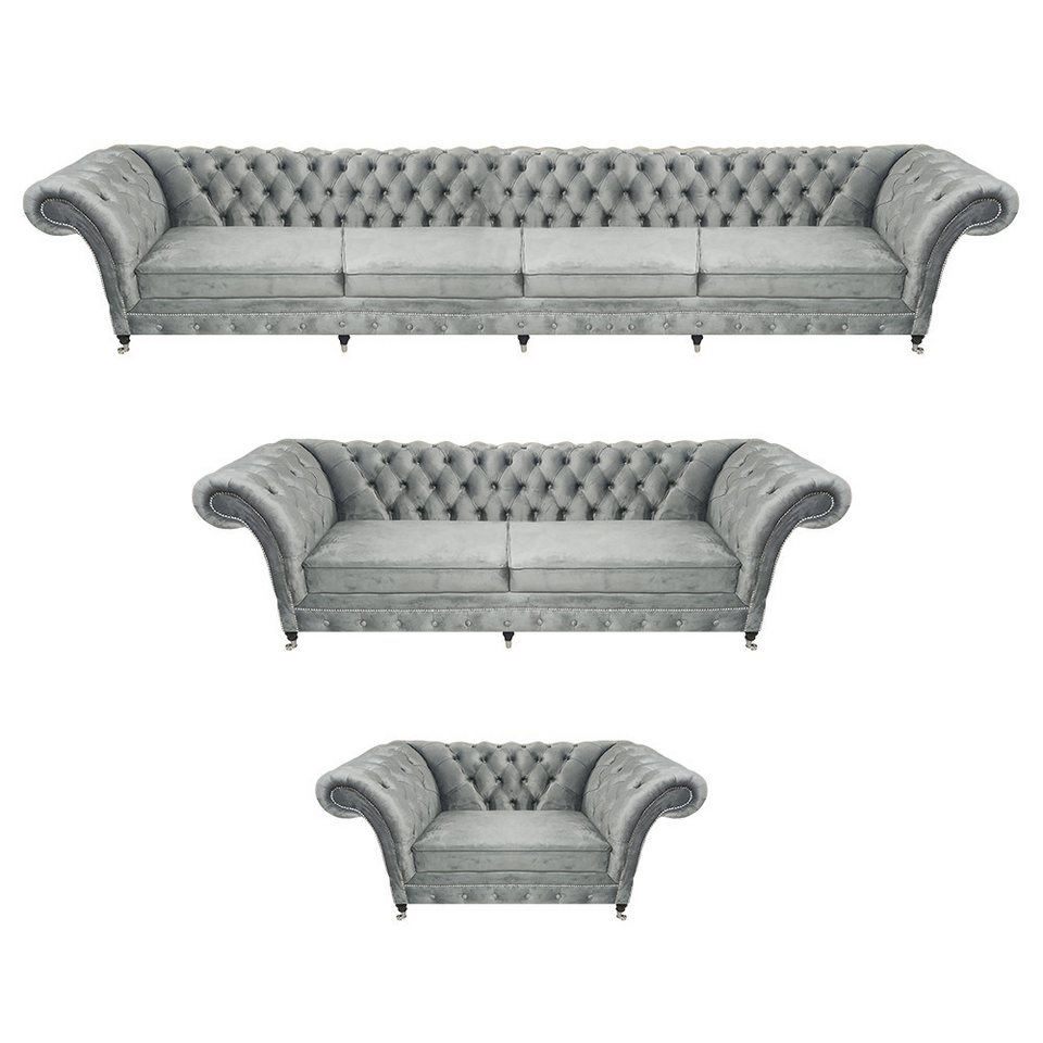 Jvmoebel Chesterfield Sofa Designer Möbel Grau Chestefield Wohnzimmer