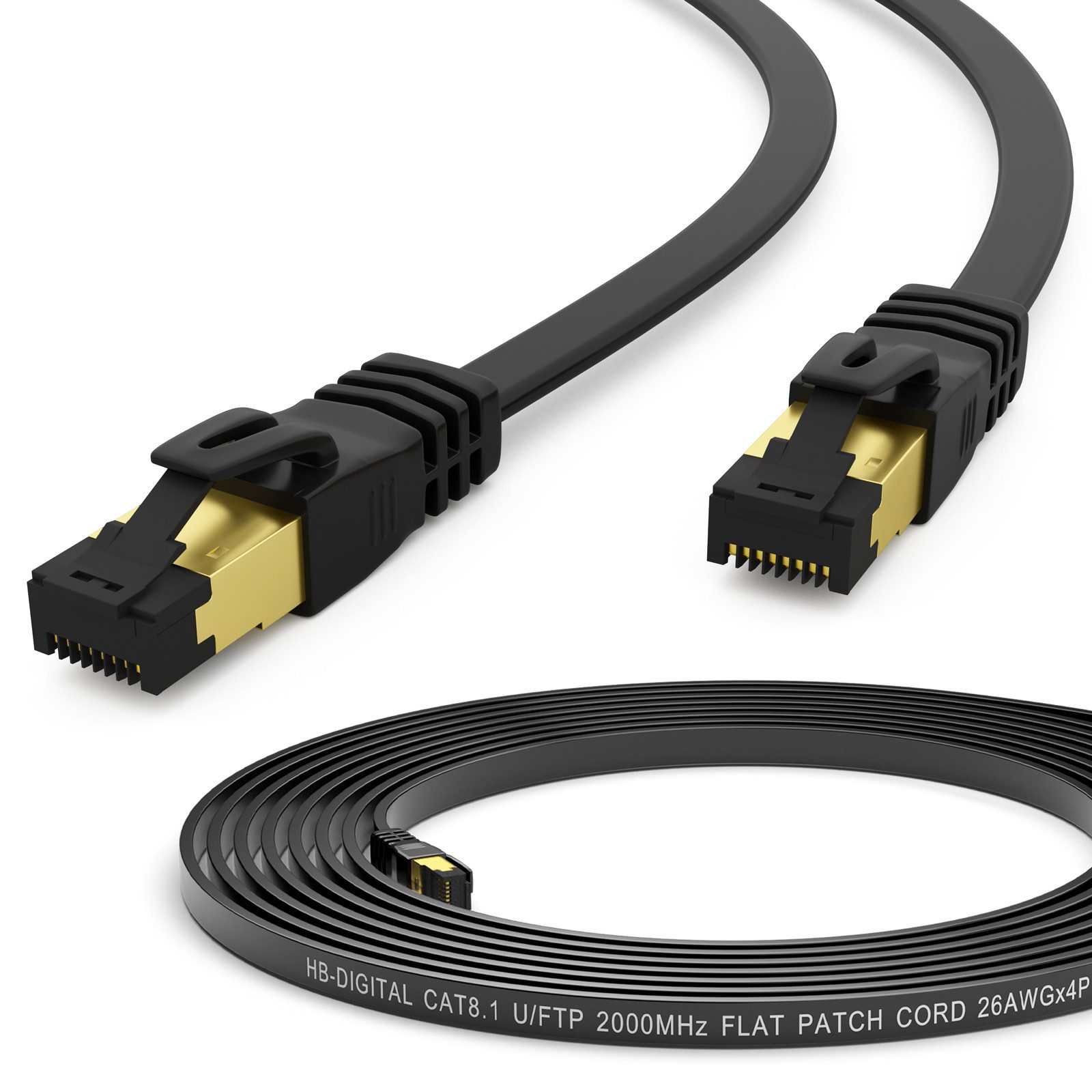 HB-DIGITAL Patchkabel CAT 8.1 U/FTP (LSZH) SCHWARZ 0,25m Netzwerkkabel, A - RJ45 Stecker, B ...