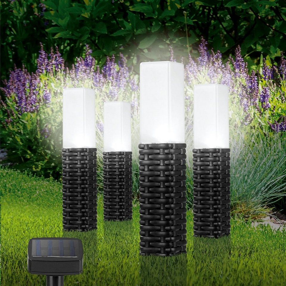 Maxxmee Dekolicht 4er Set Solar Leuchte Led Rattan Look Schwarz