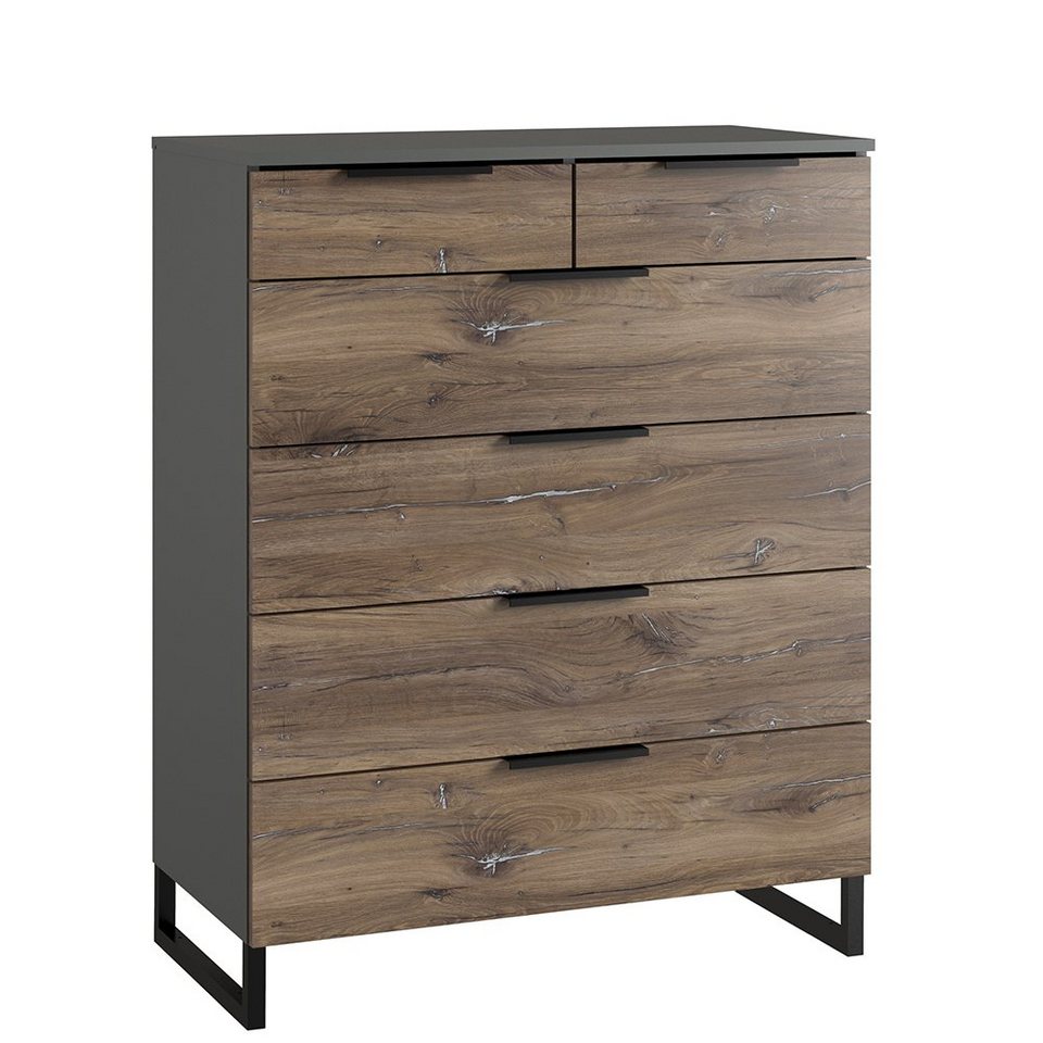 Lomadox Kommode Wismar 43 Schubkasten In Graphit Mit Flagstaff Eiche