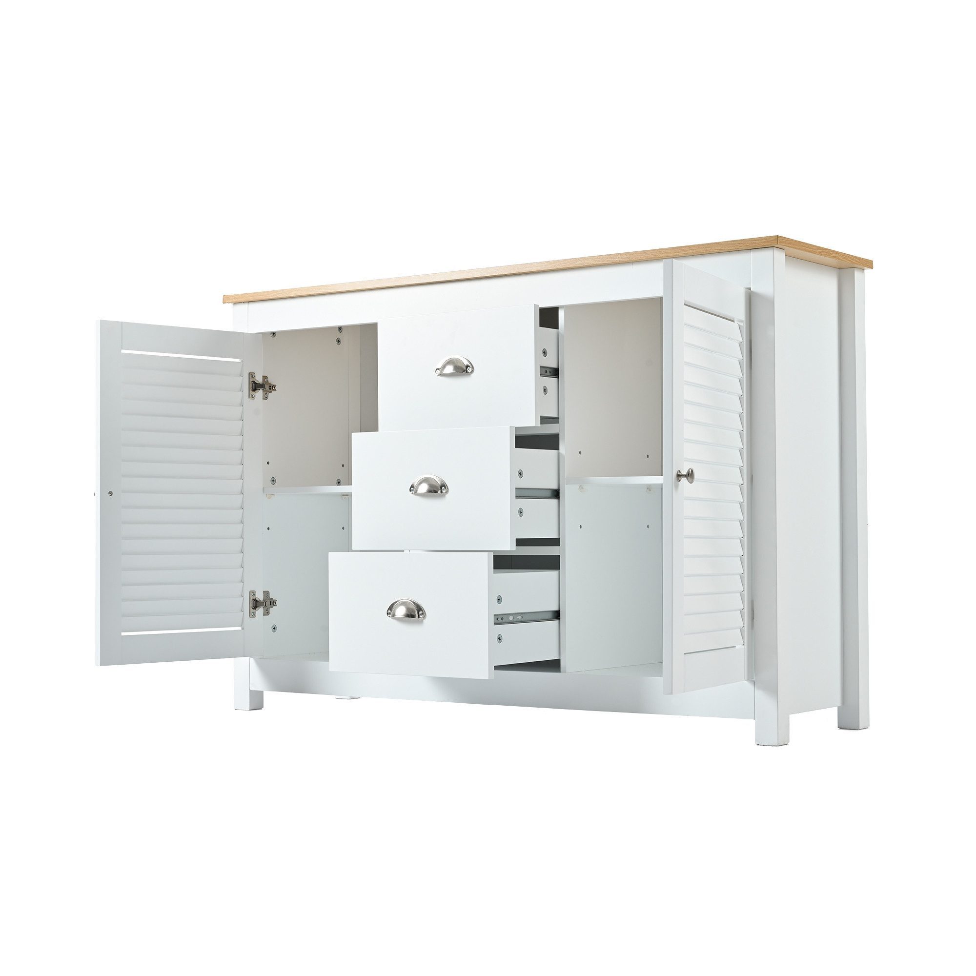 Odikalo Sideboard Kommode Mit 2 Türen 3 Schubladen Lackierte Mdf