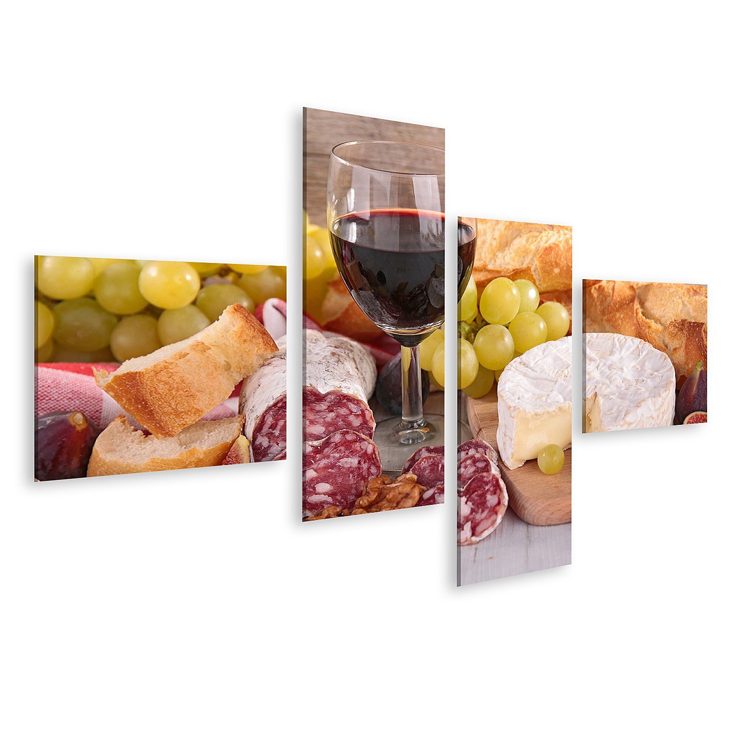 islandburner Leinwandbild Bild auf Leinwand Wein, Käse, Wurst und Brot Wandbild Poster Kunstdruc