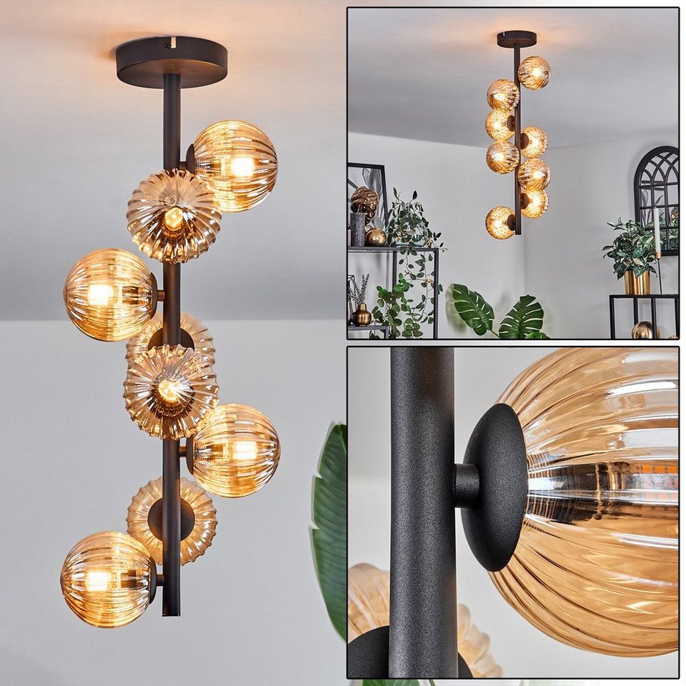 Hofstein Deckenleuchte Deckenlampe Aus Metallriffelglas In Schwarz