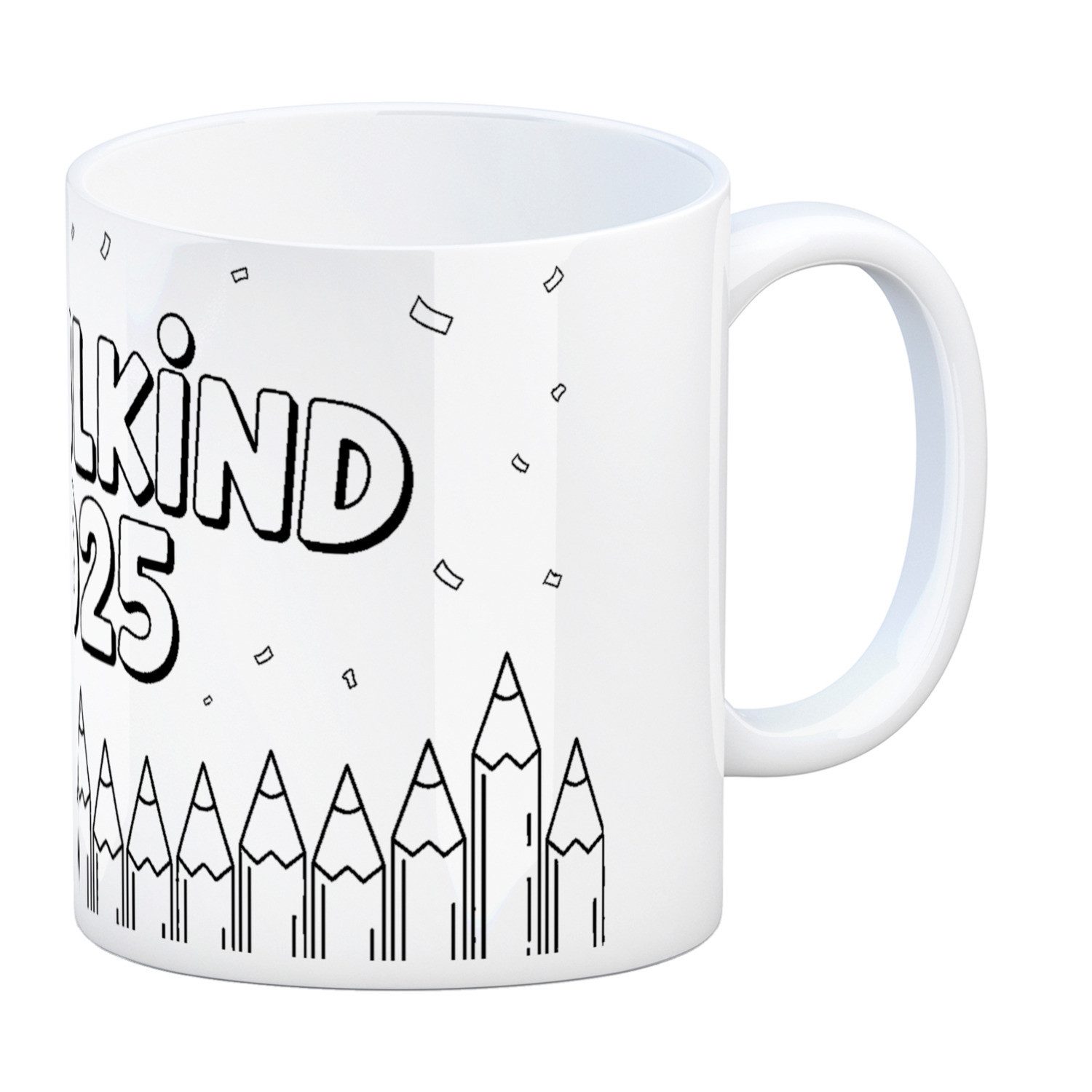 speecheese Tasse Schulkind 2025 und Stifte Kaffeebecher zum Ausmalen