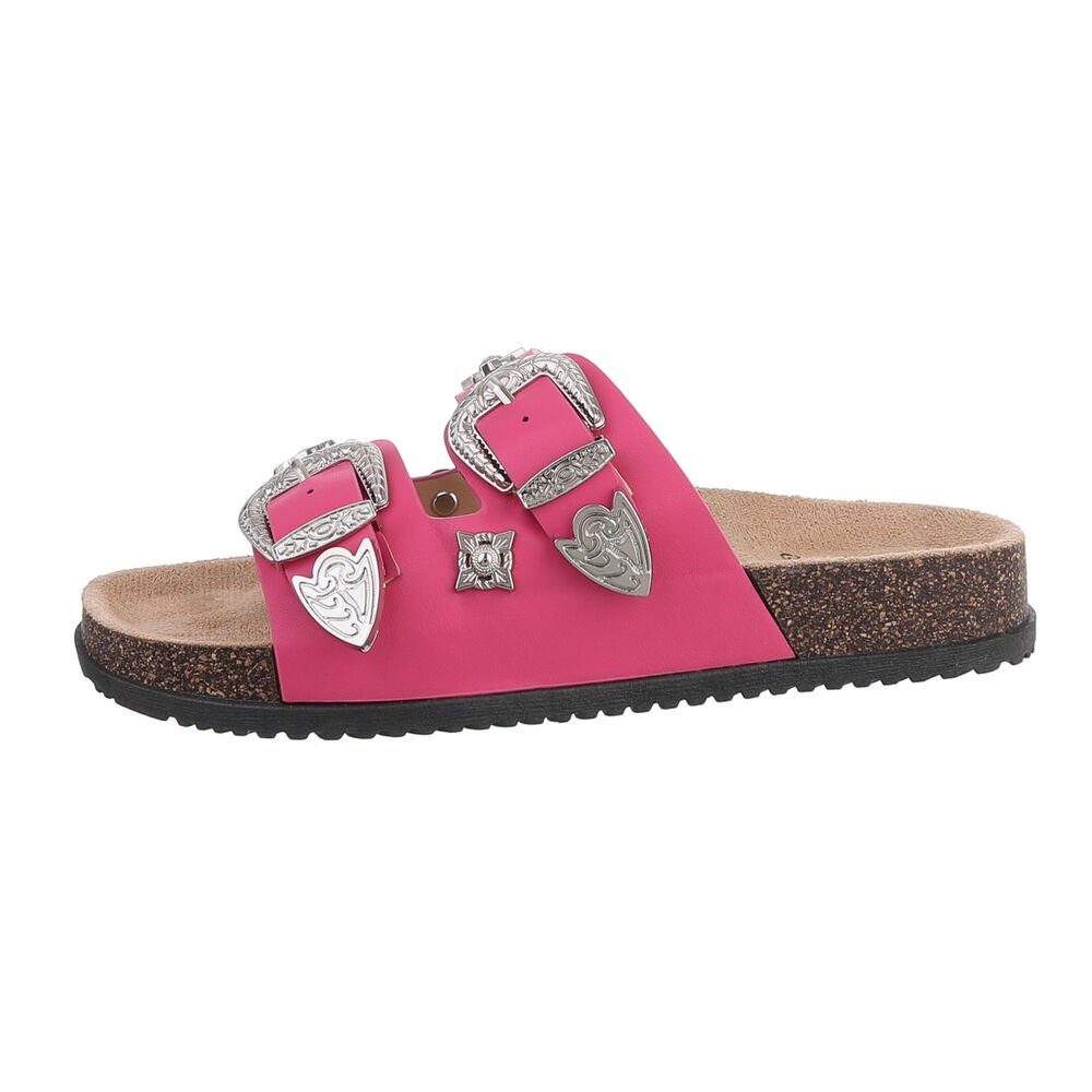 Ital Design Damen Mules Freizeit Pantolette Flach Pantoletten In Pink