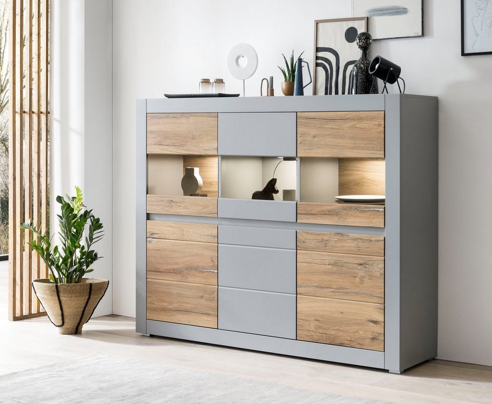 Inosign Highboard Casablanca Trendige Farbe Platingrau Matt Türen