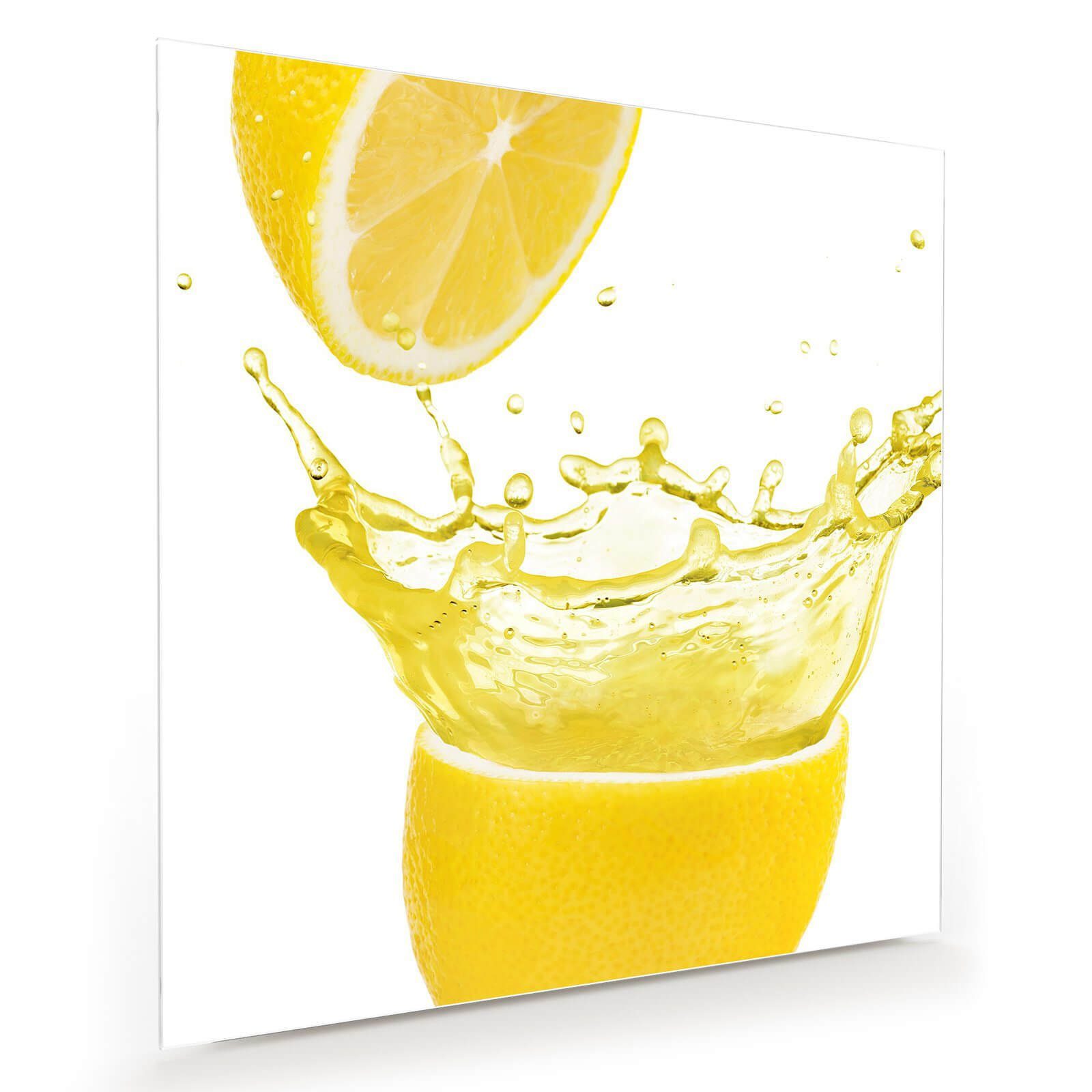 Primedeco Glasbild Wandbild Quadratisch Saft Aus Zitrone Mit Aufhängung
