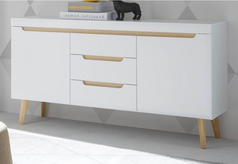 Furndesign Sideboard Isgard Kommode In Weiß Matt Mit Scandi Eiche