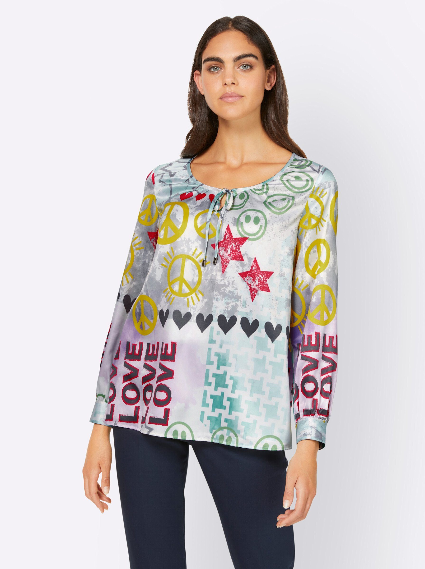 Heine Klassische Bluse Druckbluse Bindebänder Am Ausschnitt