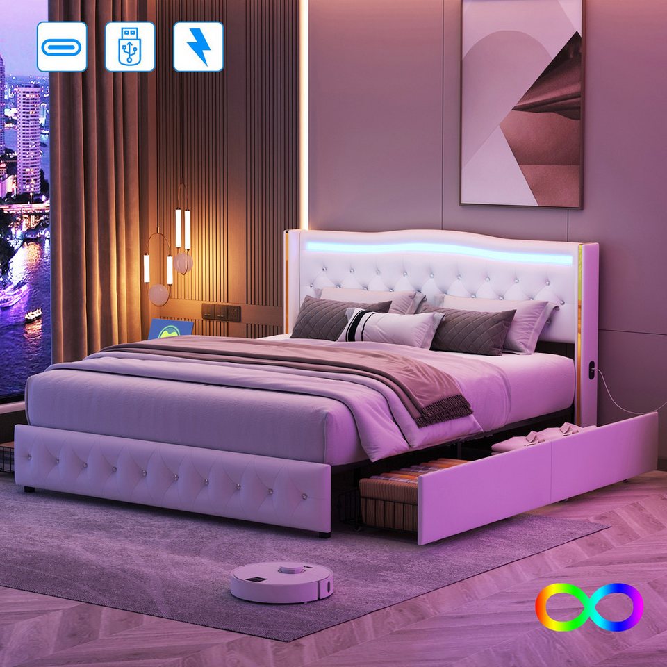 Furnishings Home Stauraumbett Doppelbett Led Polsterbett Stauraum