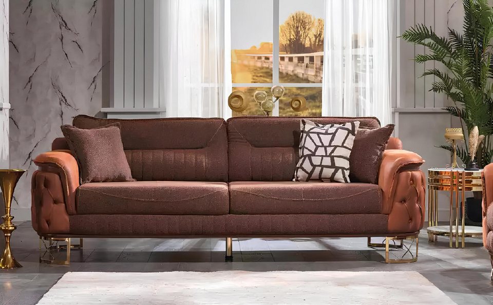Xlmoebel Sofa Hochwertiges Braunes Chesterfield Sofa Aus Leder Für Drei