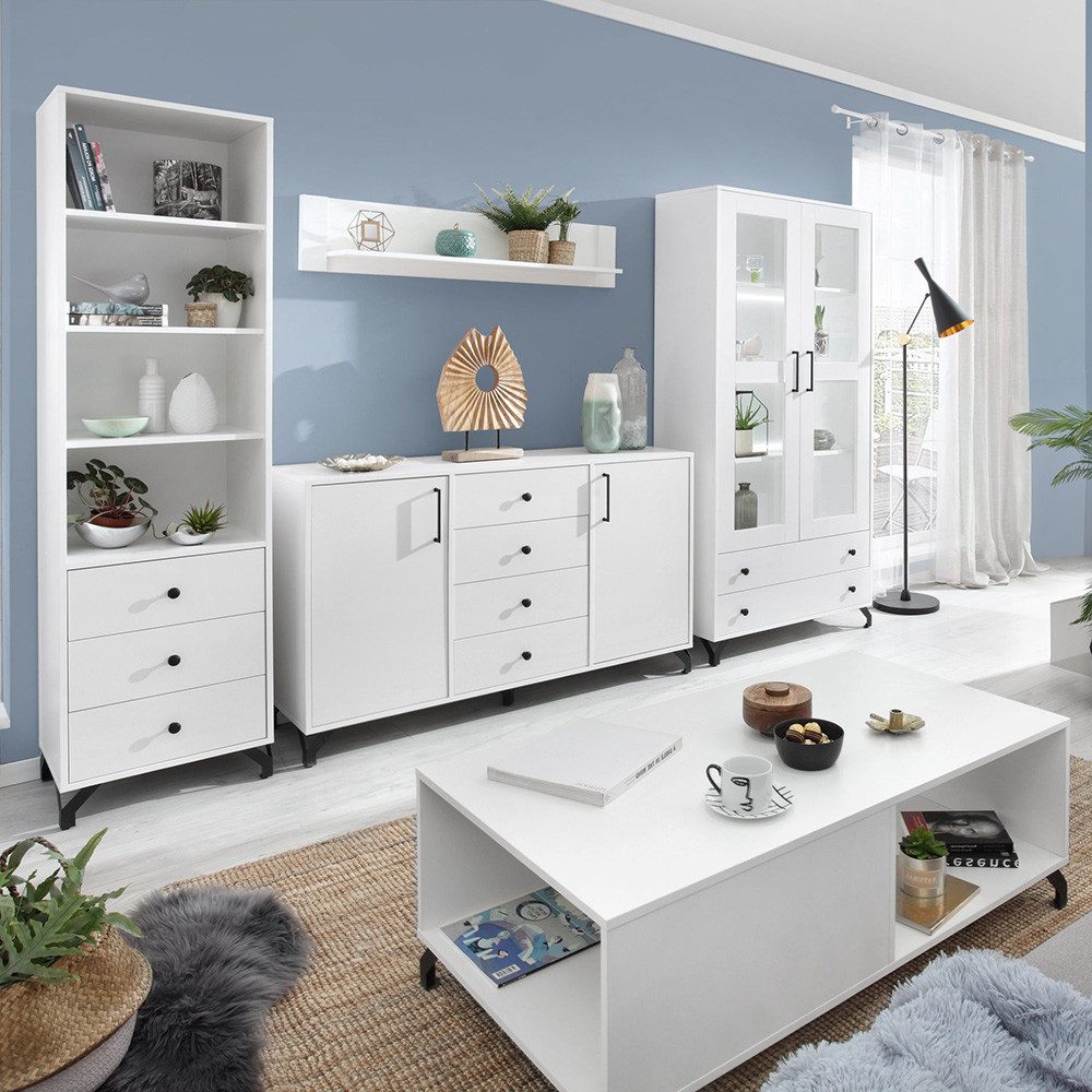 Lomadox Wohnzimmer Set Bend 133 Mega Spar Set 5 St 5 Tlg Weiß