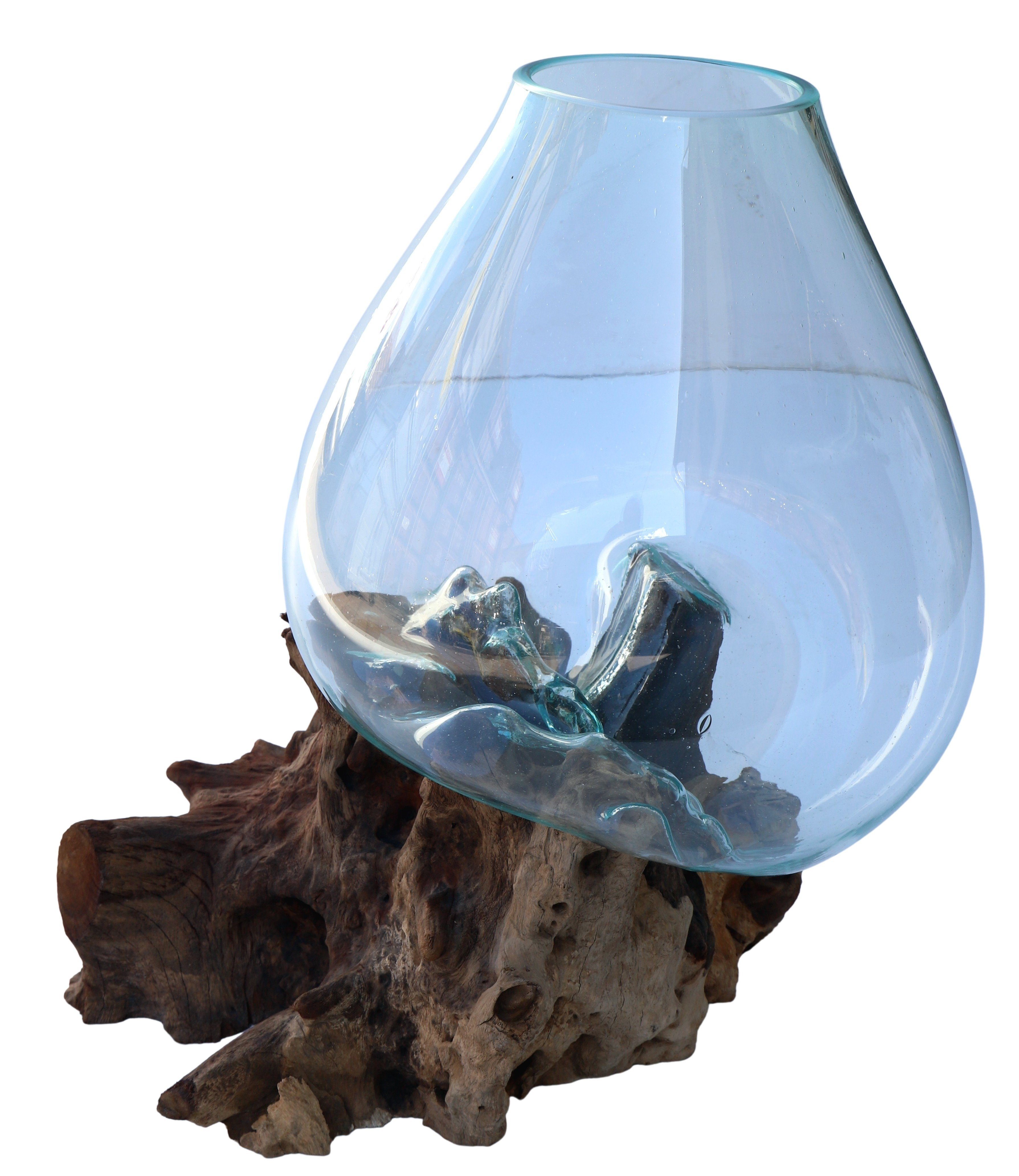 Guru-Shop Dekovase Wurzelholz Vase - 1 * Ø Glas bis 10 cm