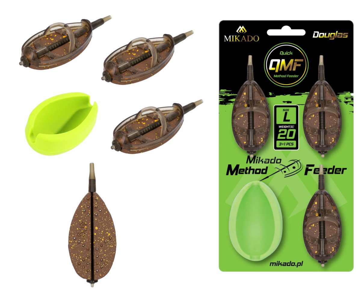 MIKADO Total Fishing Feederkorb Method Feeder DOUGLAS Q.M.F SYSTEM SET Größe L 20+30+40g ...