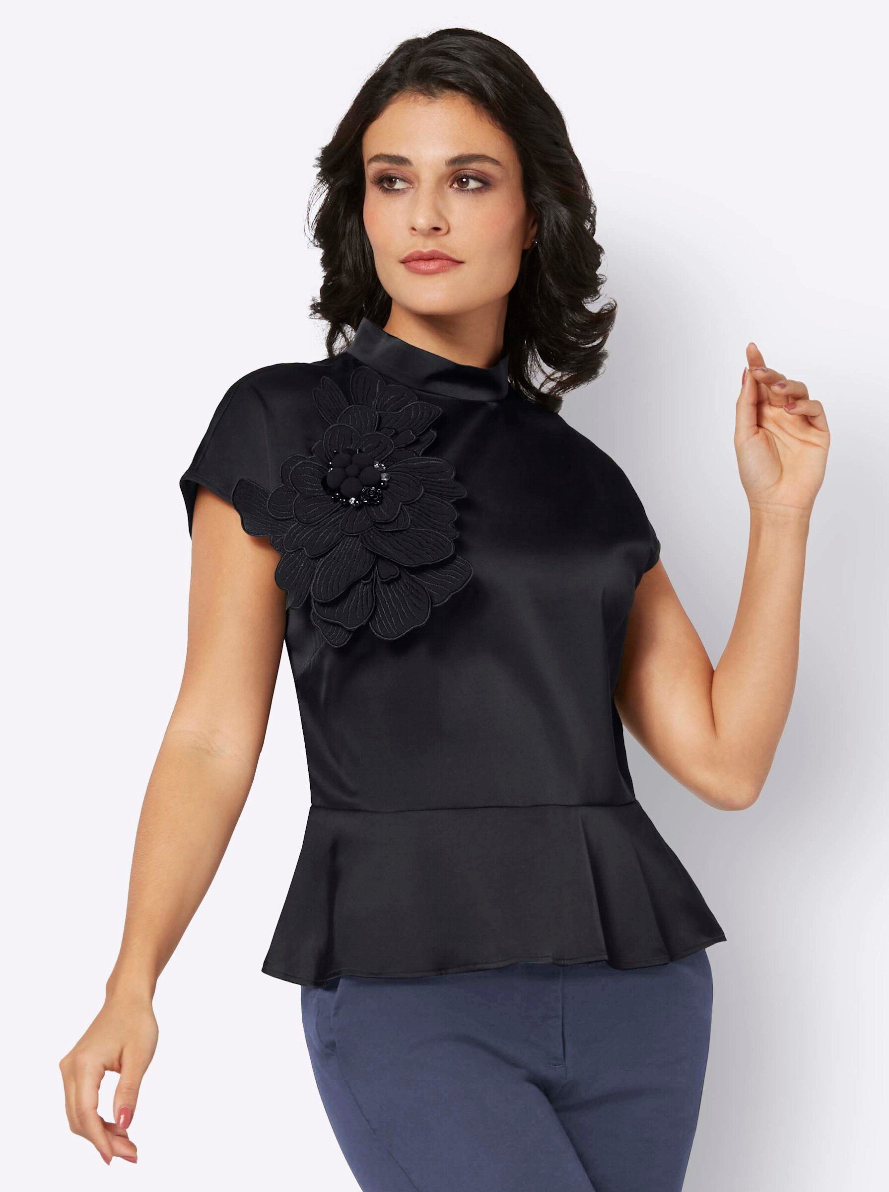 creation L Klassische Bluse Bluse, Blüten-Applikation mit Zierperlen