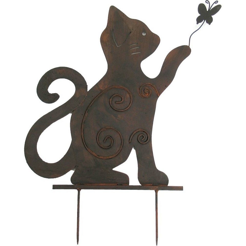Matches21 Home And Hobby Gartenstecker Dekostecker Katze And Schmetterling