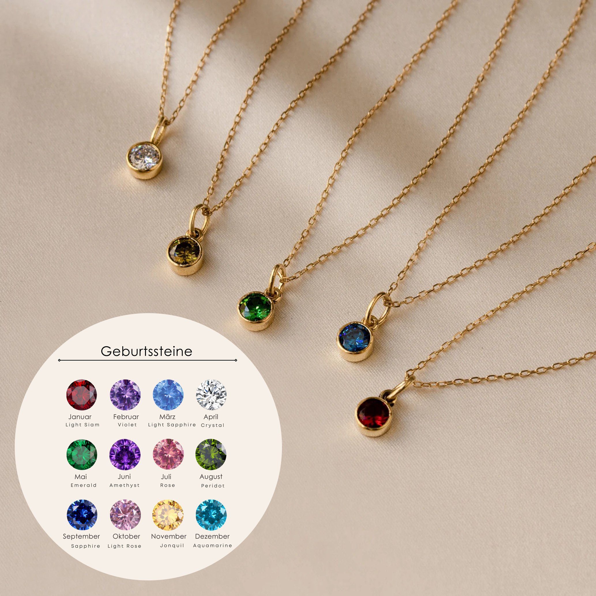 GOLDEN Kette mit Anhänger Minimalistische Geburtsstein Halskette mit Zirkonia Edelsteinen