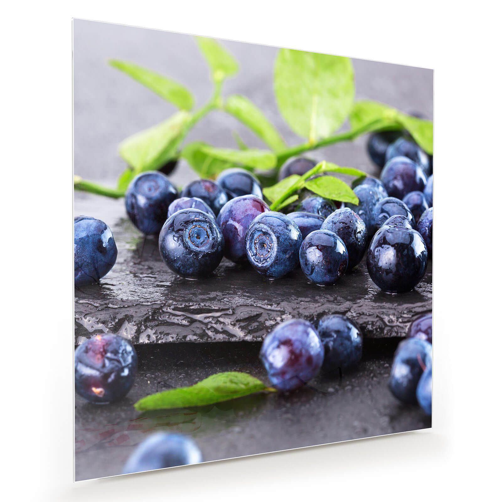 Primedeco Glasbild Wandbild Quadratisch Heidelbeeren Auf Schiefer Mit