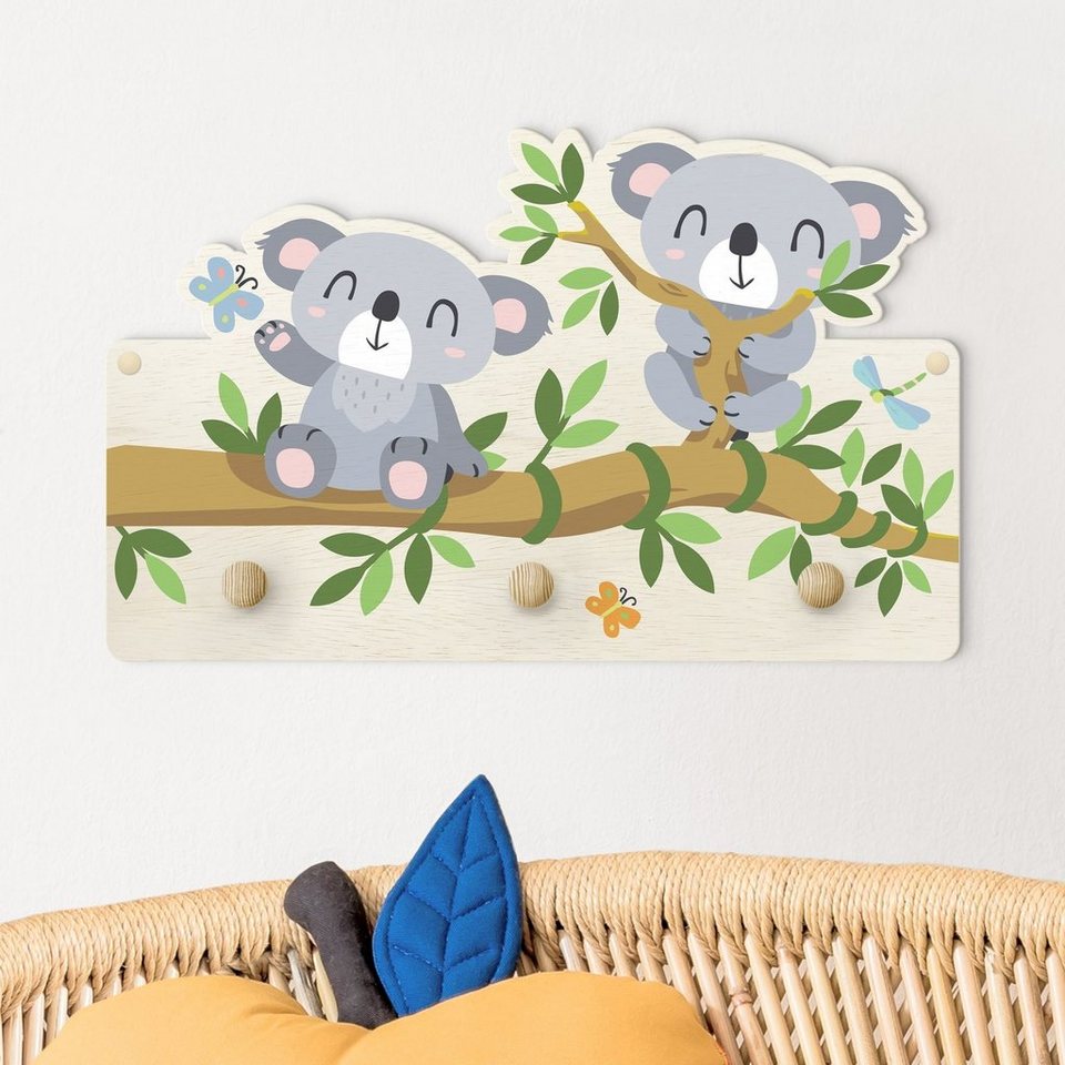 Bilderdepot24 Garderobenpaneel Grau Tiere Bär Dschungel Wald Koala Set