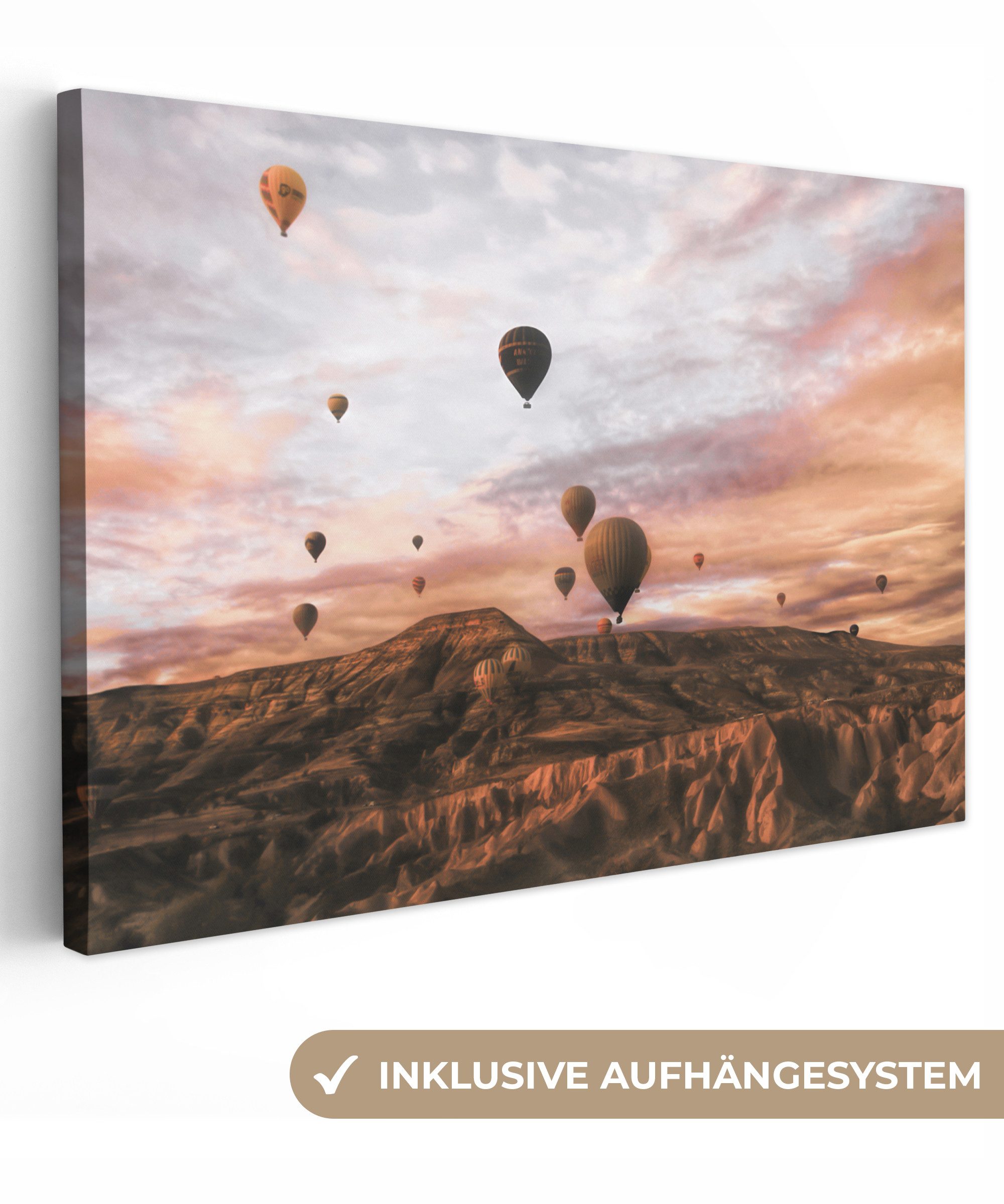 Onemillioncanvasses® Leinwandbild Landschaft Heißluftballon Berge