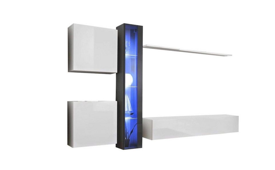 Jvmoebel Wohnwand Wohnwand Komplett Set 6tlg Hänge Vitrine