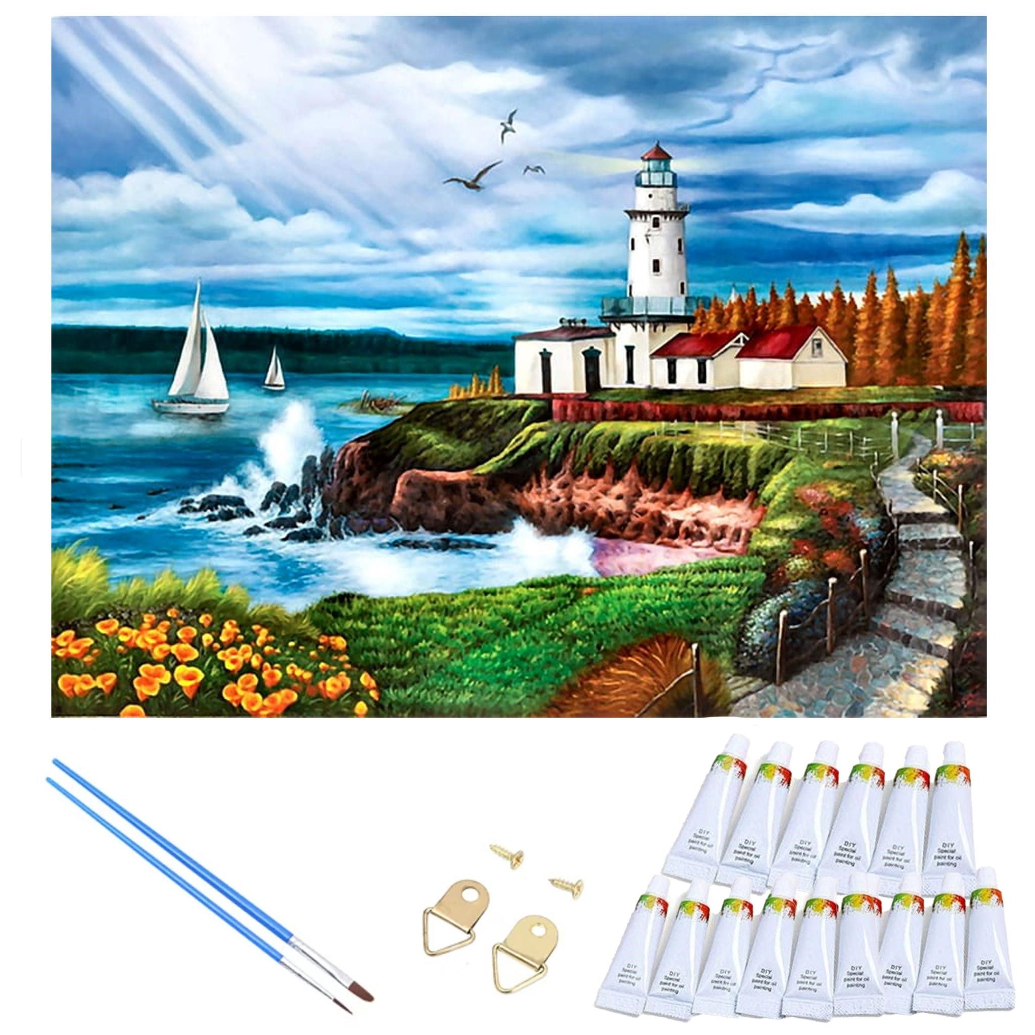 LaCute Malen nach Zahlen Leuchtturm Malset – Kreatives Malen nach Zahlen mit Rahmen 30x40cm ...