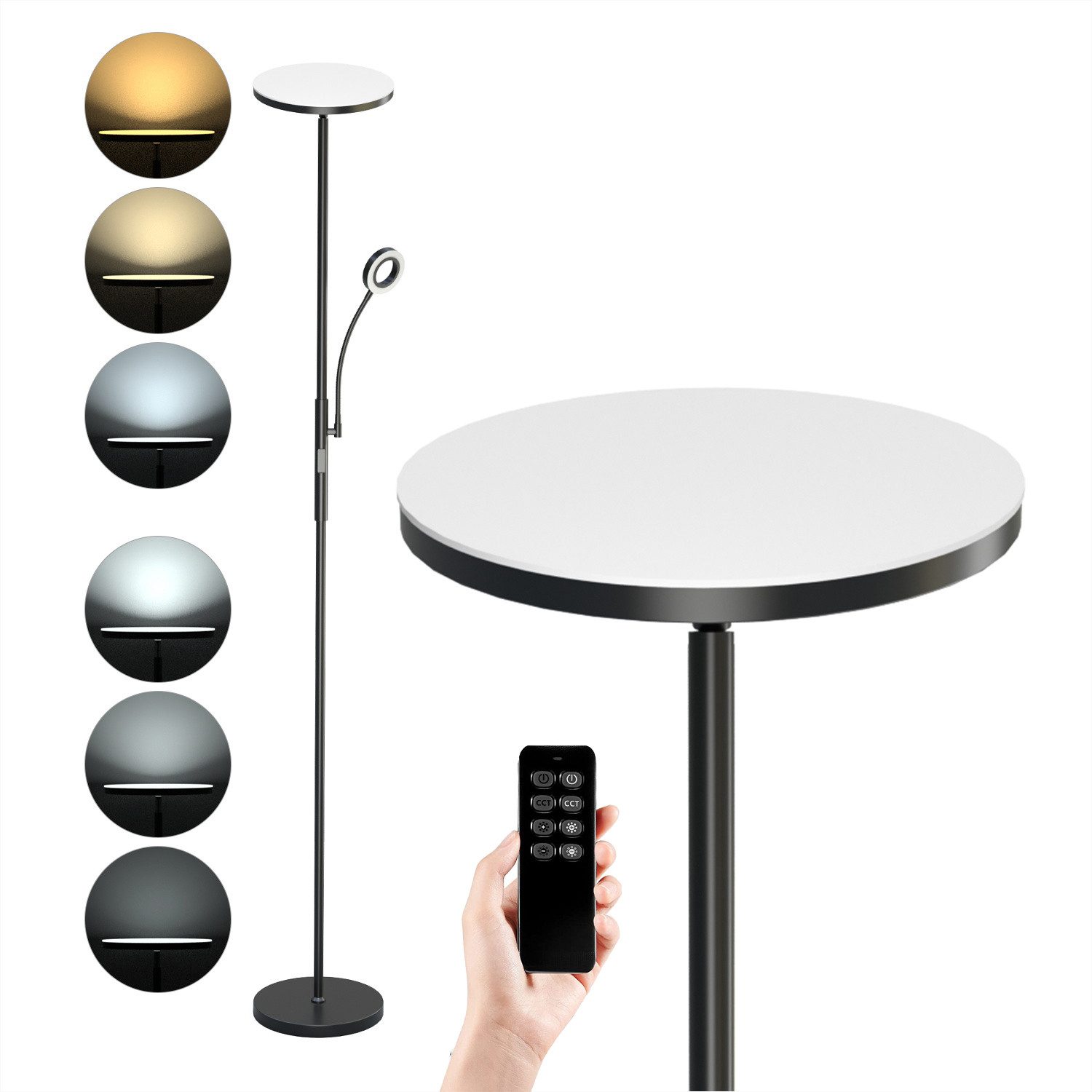 ANTEN Stehlampe 35W Stehleuchte LED Dimmbar Schwarz, 4200LM Standleuchten Leselampe, mit ...